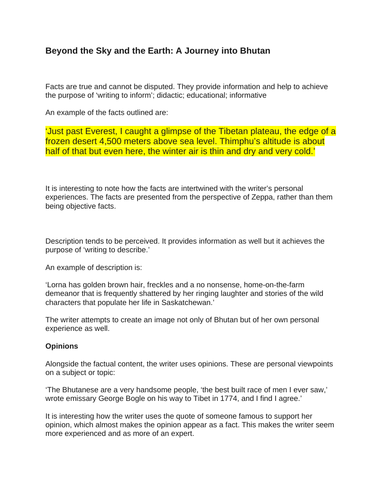 Beyond the Sky and the Earth: A Journey into Bhutan: GCSE ENGLISH ...