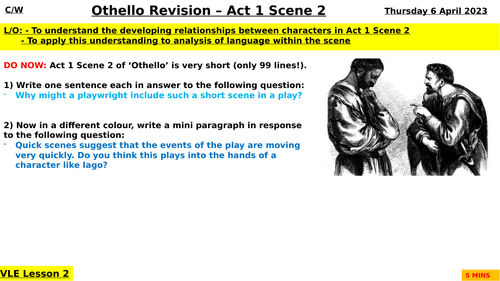 Othello Act 1 Scene 2 Revision (Independent Learning) | Teaching Resources