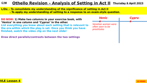 Othello Settings Revision (Independent Learning) | Teaching Resources