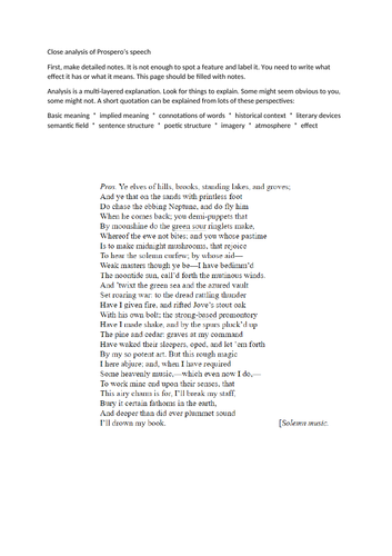 Prospero's final speech for annotation The Tempest | Teaching Resources