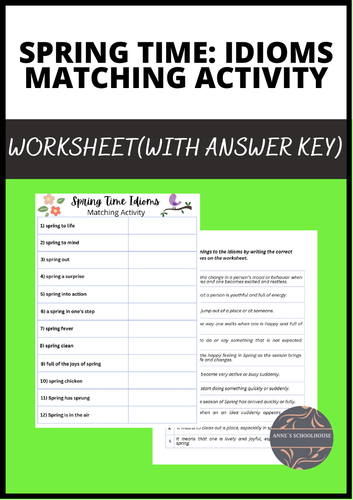 Spring: Idioms for Matching Worksheets/Matching Activities/Idioms/ELA ...