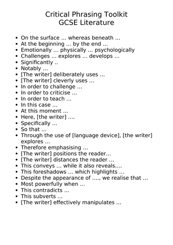 Critical Phrasing Toolkit | Teaching Resources