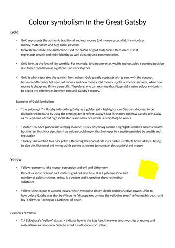 The Great Gatsby Colour Symbolism | Teaching Resources