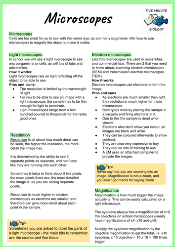 AQA GCSE Biology Microscopes Revision Sheet | Teaching Resources AQA GCSE Biology Microscopes Revision Sheet | Teaching Resources