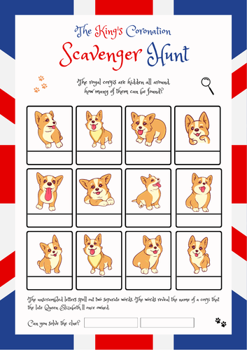 The King's Coronation Corgi Scavenger Hunt Game - Find the Clues ...