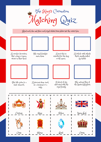 The King's Coronation Kid's Matching Quiz Game. Fun Royal Family ...