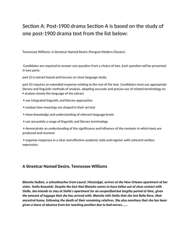 A STREETCAR NAMED DESIRE - A LEVEL ENGLISH LITERATURE revision - mock ...