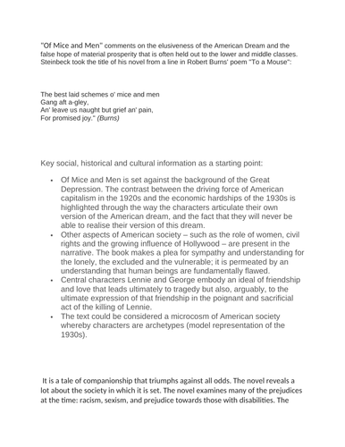 Revision Sheet GCSE ENGLISH LITERATURE "OF MICE AND MEN" | Teaching ...