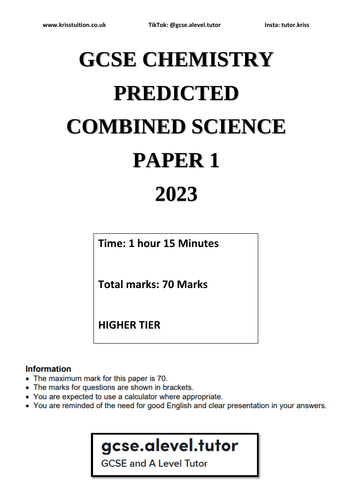 GCSE PREDICTED 2023 COMBINED SCIENCE CHEMISTRY PAPER 1 | Teaching Resources GCSE PREDICTED 2023 COMBINED SCIENCE CHEMISTRY PAPER 1 | Teaching Resources