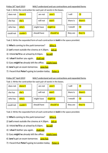 Y6 SPaG REVISION - SUBJUNCTIVE, CONTRACTIONS, WORD CLASSES | Teaching ...