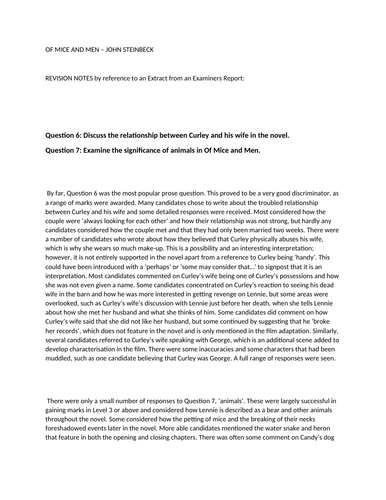 Revision Notes on Of Mice and Men GCSE ENGLISH LITERATURE b reference ...