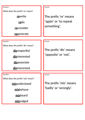 Year 4 Prefixes and Suffixes Quiz Cards | Teaching Resources