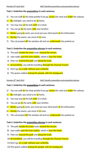 Y6 SPaG REVISION - PREPOSITIONS AND STANDARD ENGLISH | Teaching Resources