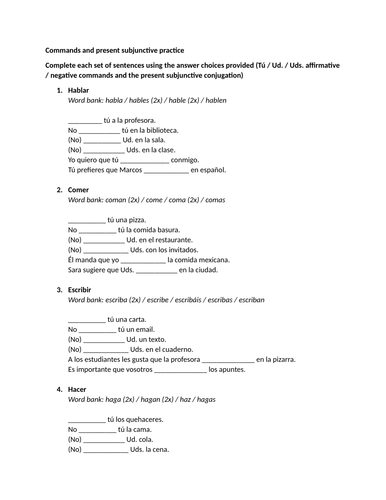Commands and present subjunctive practice | Teaching Resources