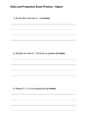 GCSE Ratio and Proportion Exam style questions worksheet | Teaching ... GCSE Ratio and Proportion Exam style questions worksheet | Teaching ...