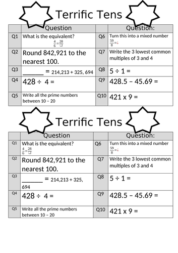 Year 5 Arithmetic Terrific Tens maths | Teaching Resources