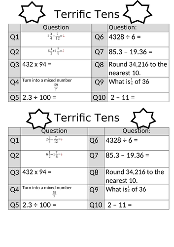 Arithmetic Year 5 Starters Teaching Resources