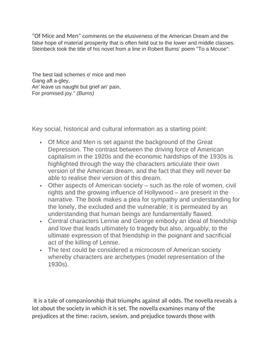 Revision Note on "Of Mice and Men" John Steinbeck GCSE ENGLISH ...
