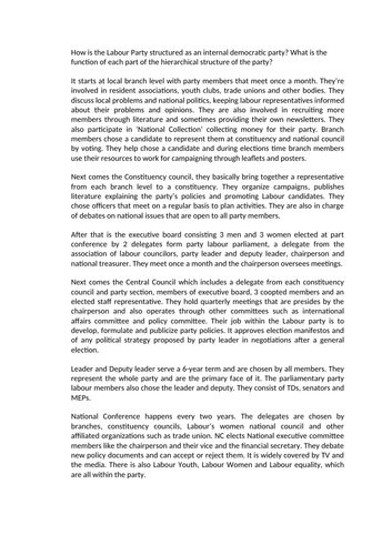 How is the Labour Party structured as an internal democratic party ...