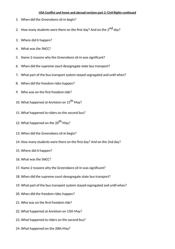 GCSE History USA: conflict at home and abroad 2- Civil Rights continued ...