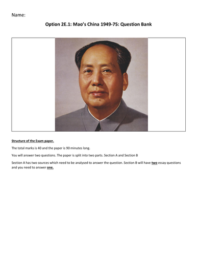 Option 2E.1 Mao's China Question Bank (Edexcel) | Teaching Resources
