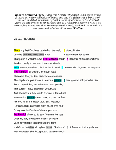 iGCSE REVISION NOTES "My Last Duchess" iGCSE ENGLISH LITERATURE ...