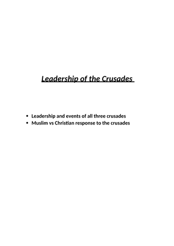 Crusades A level revision activity booklet | Teaching Resources