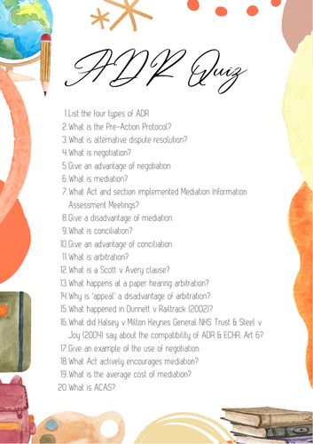 A-Level Law: ADR Quiz - English Legal Systems Eduqas | Teaching Resources