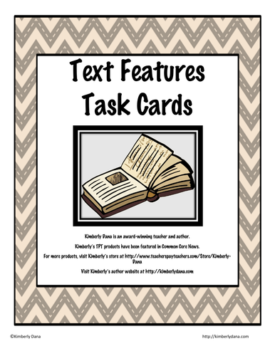 Text Features Task Cards | Teaching Resources