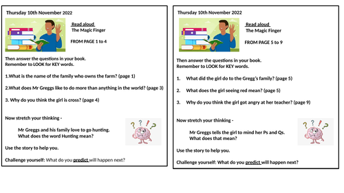 The Magic Finger Reading comprehension | Teaching Resources