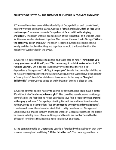 GCSE ENGLISH LITERATURE -bullet point revision notes on the theme of ...