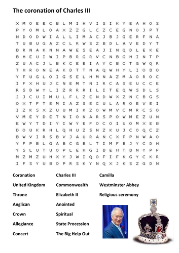 The Coronation of King Charles III Word Search | Teaching Resources