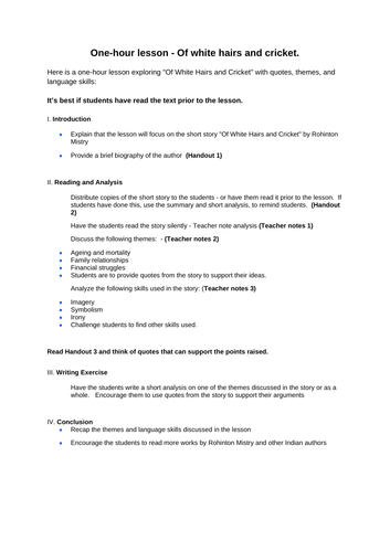 Of White Hairs and Cricket | Teaching Resources