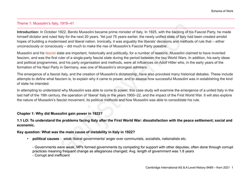 CIE A-level History 9489: Paper 4: Theme 1: Mussolini’s Italy, 1919-41 ...