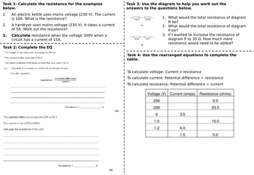 Calculating resistance worksheet | Teaching Resources