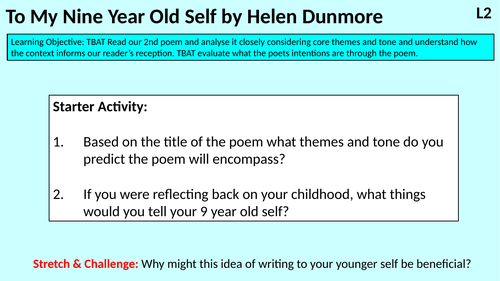 To My Nine Year Old Self Helen Dunmore Lesson | Teaching Resources