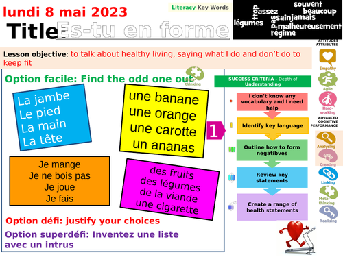 HEALTHY LIVING - LESSON 4 - EST TU EN FORME | Teaching Resources