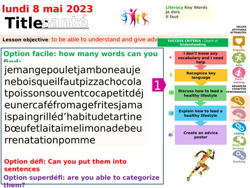 HEALTHY LIVING - LESSON 7 - SANTE | Teaching Resources