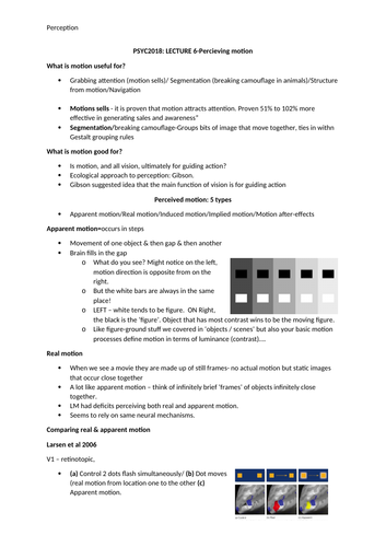 Psychology Bsc Sensation And Perception Lecture Notes Teaching Resources
