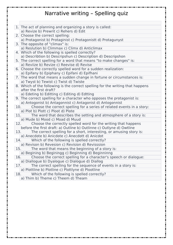 Narrative words - Spelling Quiz | Teaching Resources