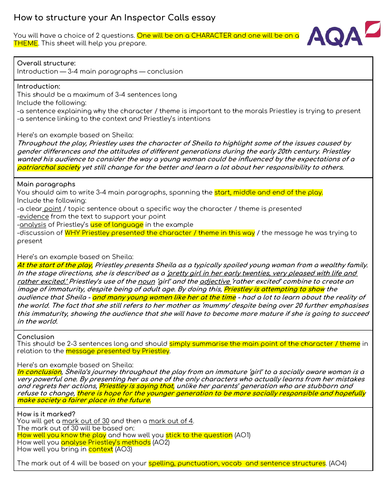 An Inspector Calls essay guide and sample paragraphs AQA GCSE ... An Inspector Calls essay guide and sample paragraphs AQA GCSE ...