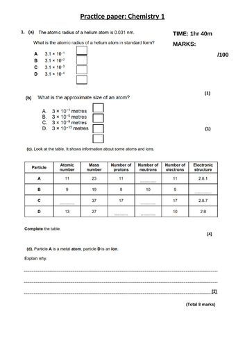 AQA Chemistry Triple PAPER | Teaching Resources AQA Chemistry Triple PAPER | Teaching Resources