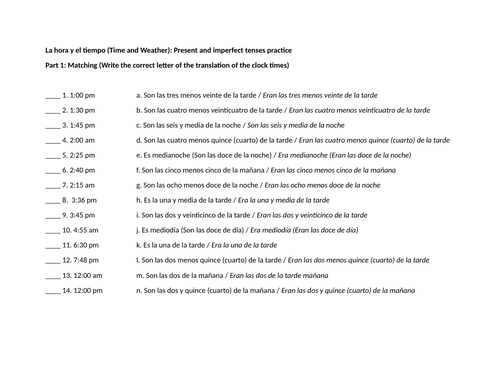 La hora y el tiempo (Time and Weather): Present and imperfect tenses ...