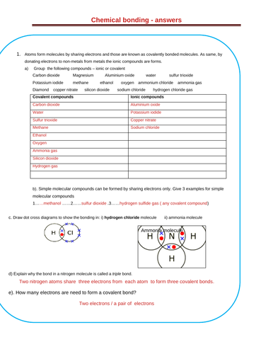 Chemical bonding answers | Teaching Resources