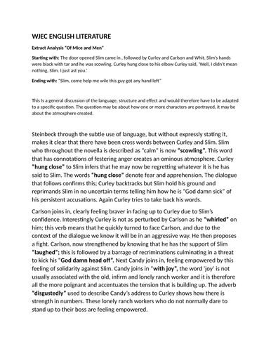 Extract Question "Of Mice and Men" GCSE ENGLISH LITERATURE - ANALYSING ...