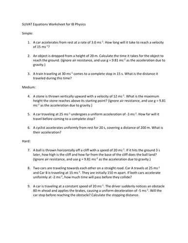 A.1 Kinematics SUVAT IB Physics FE2025 | Teaching Resources A.1 Kinematics SUVAT IB Physics FE2025 | Teaching Resources
