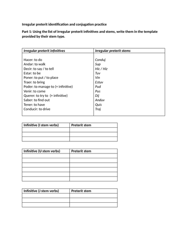 Irregular preterit identification and conjugation practice | Teaching ...