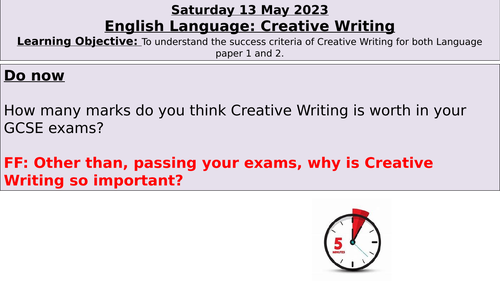 CREATIVE WRITING SOW - PAPER 1, QUESTION 5 | Teaching Resources