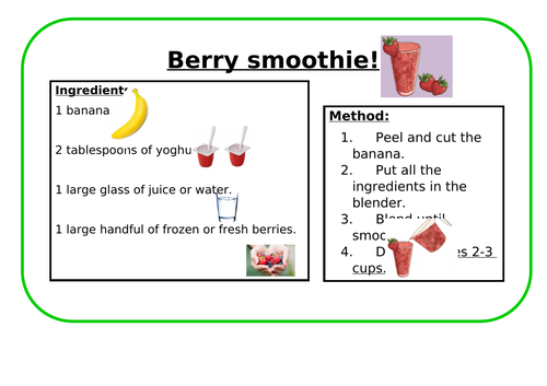 Berry Smoothie recipe for children | Teaching Resources