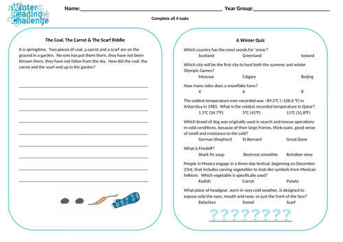 READING CHALLENGE - for winter (The Long Winter Story) | Teaching Resources